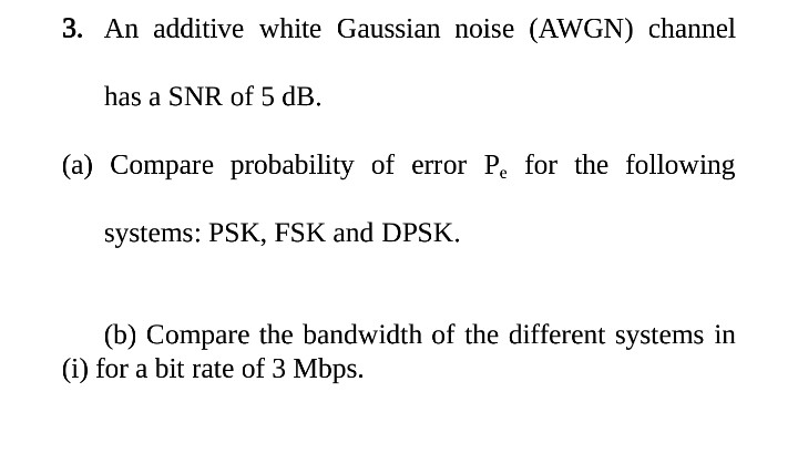 Solved 3. An additive white Gaussian noise (AWGN) channel | Chegg.com
