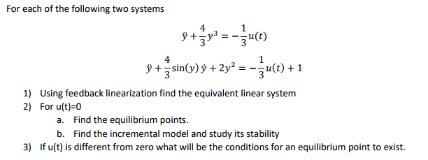 Solved For each of the following two systems 4 ytsin 1) | Chegg.com