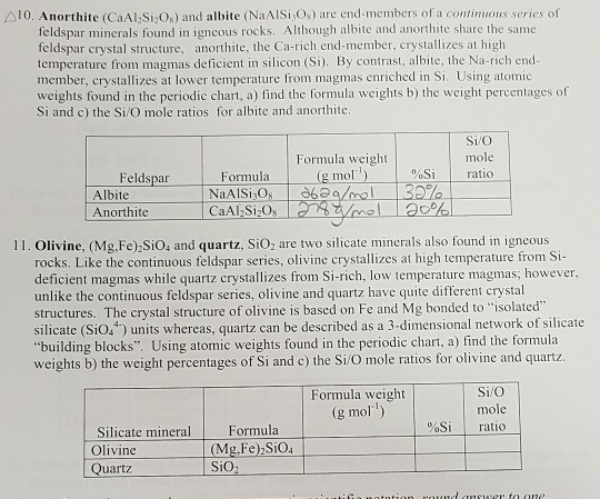 Solved A10. Anorthite (CaAl,Si Os) and albite (NaAlSi,Os) | Chegg.com