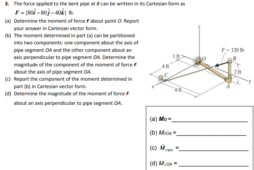 Solved 3. The force applied to the bent pipe at B can be | Chegg.com