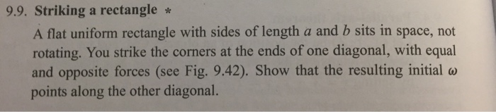Solved 9.9. Striking a rectangle A flat uniform rectangle | Chegg.com