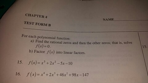 Solved CHAPTER 4 NAME TEST FORM B For each polynomial | Chegg.com
