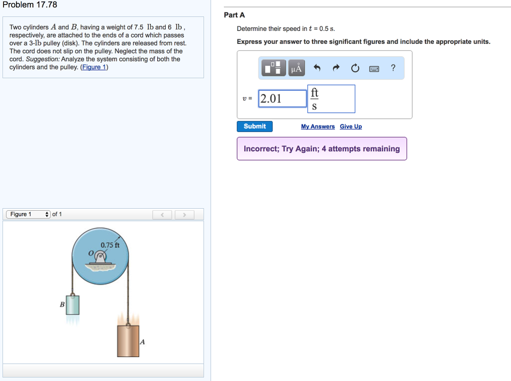 Solved Two cylinders A and B, having a weight of 7.5 lb and | Chegg.com