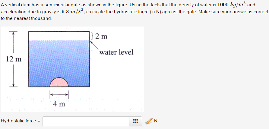 Solved A vertical dam has a semicircular gate as shown in | Chegg.com