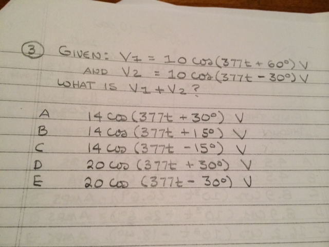 Solved Given: V1 = 10 cos.(377t + 60 degree )V AND V2 = 10 | Chegg.com