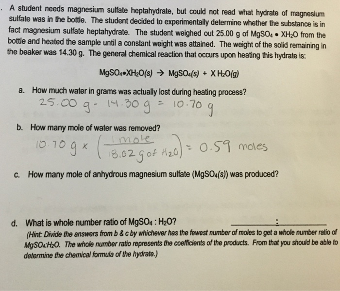 Solved A student needs magnesium sulfate heptahydrate, but | Chegg.com