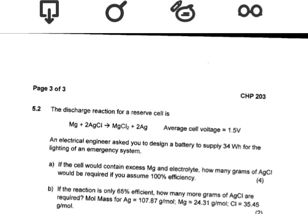 Solved The discharge reaction for a reserve call is Mg + | Chegg.com