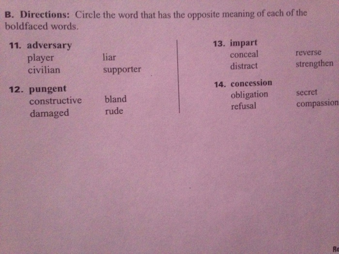 Solved Boldfaced words. 11. adversary Player liar Civilian | Chegg.com