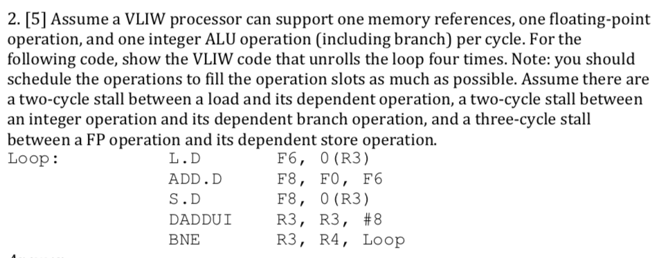 2. [5] Assume a VLIW processor can support one memory | Chegg.com