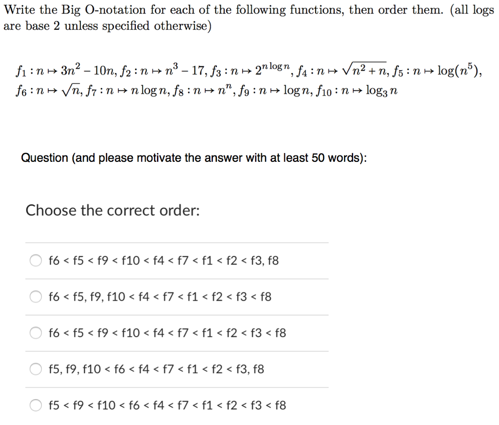 Solved Write the Big O-notation for each of the following | Chegg.com