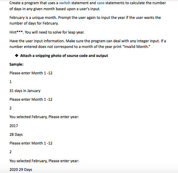 Solved Create a program that uses a switch statement and | Chegg.com