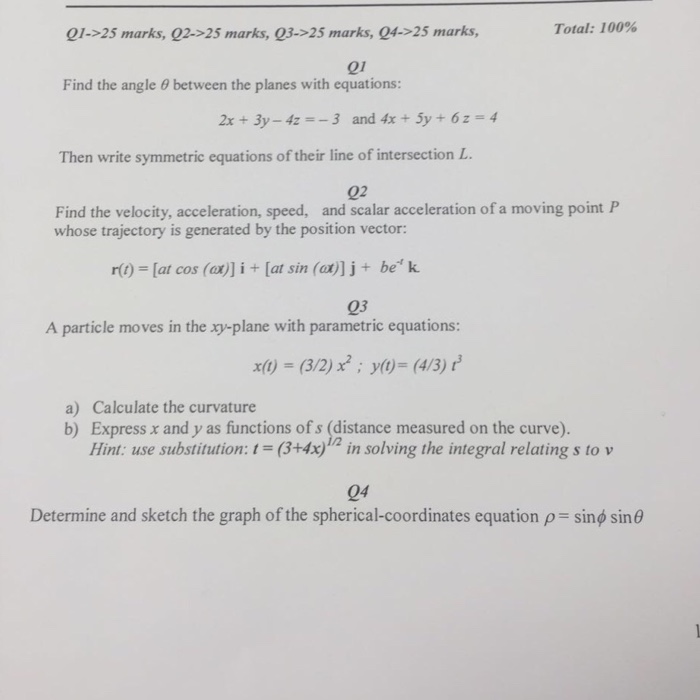 Solved Find the angle theta between the planes with | Chegg.com