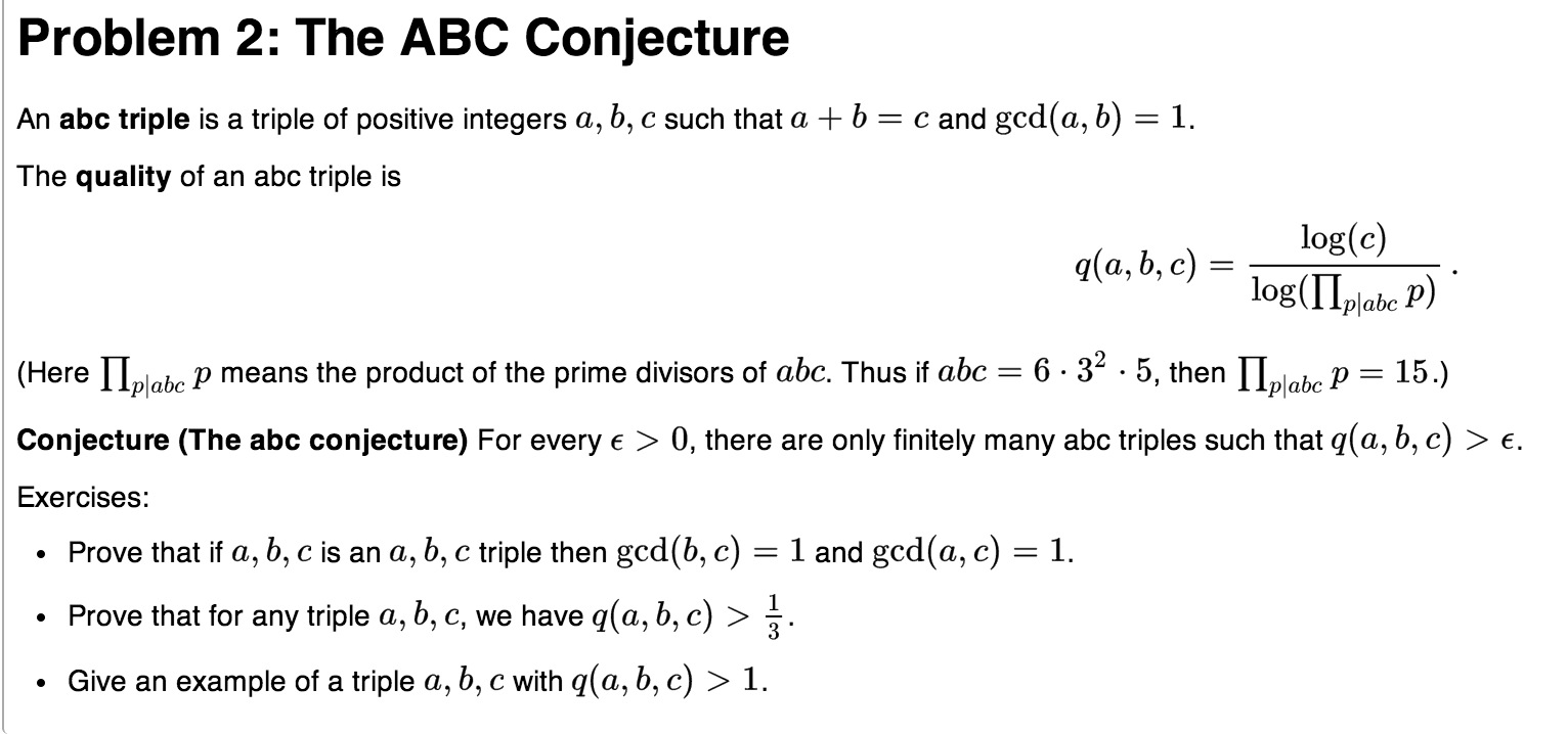 The ABC Conjecture An abc triple is a triple of | Chegg.com