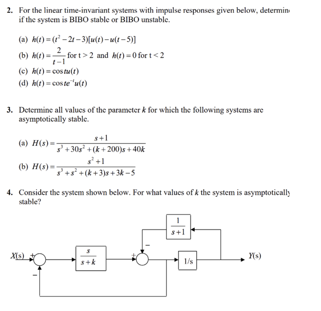 Solved 2. For the linear time-invariant systems with impulse | Chegg.com