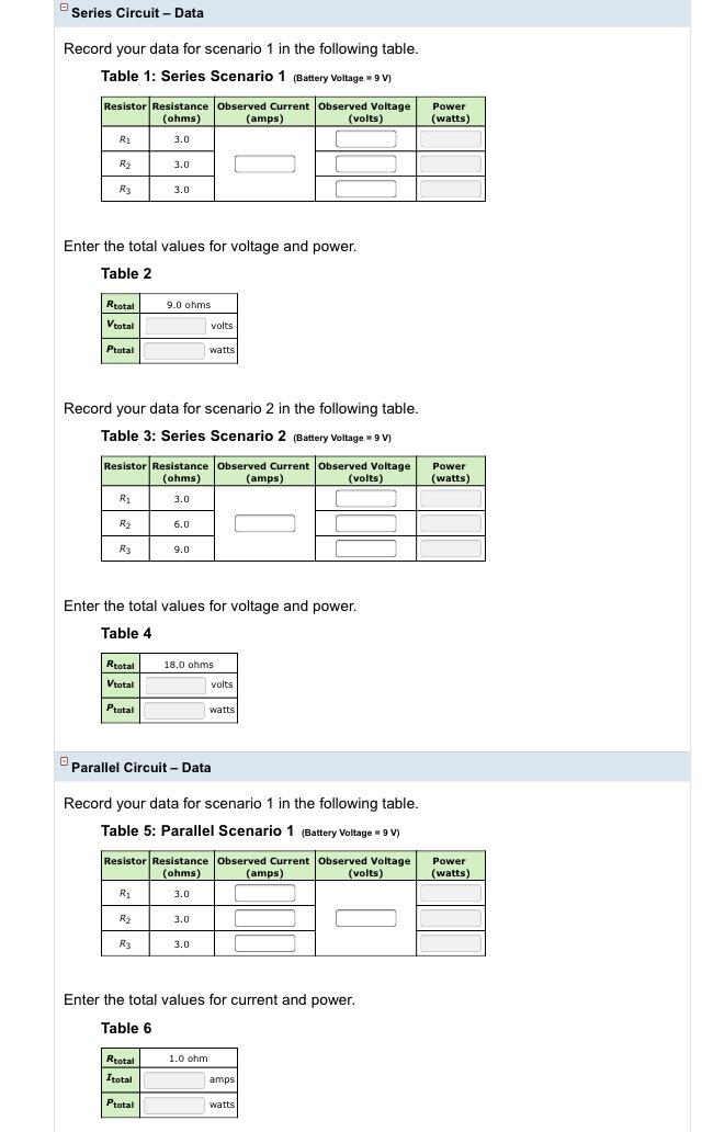 Solved Series Circuit Data Record your data for scenario 1 | Chegg.com