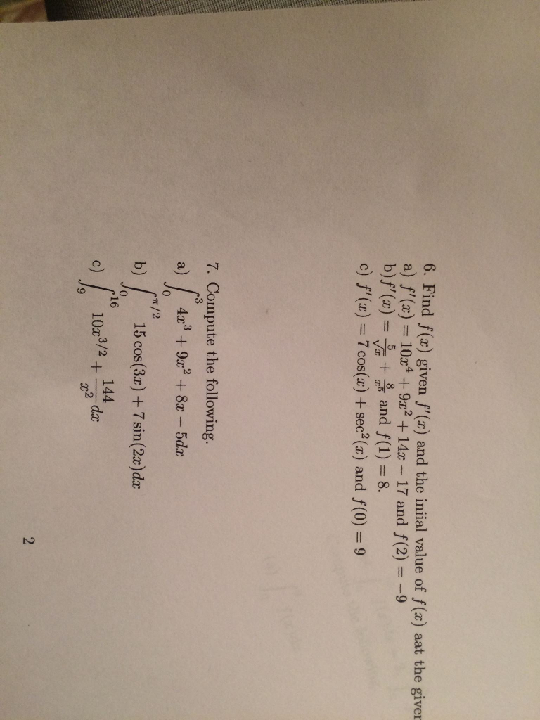 Solved Find f(x) given f'(x) and the initial value of f(x) | Chegg.com
