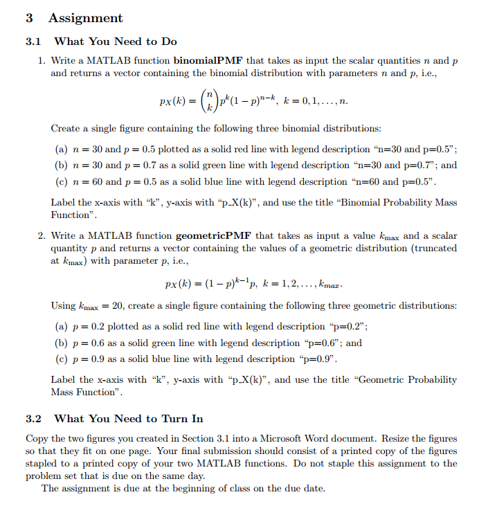 Solved Write a MATLAB function binomial PMF that takes as | Chegg.com