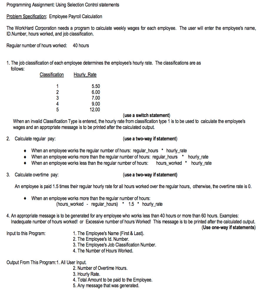 Solved Programming Assignment: Using Selection Control | Chegg.com