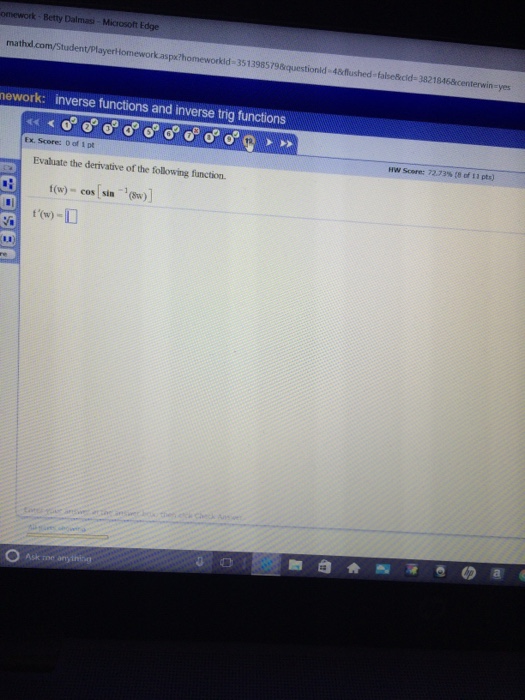 Solved Evaluate the derivative of the following function. | Chegg.com