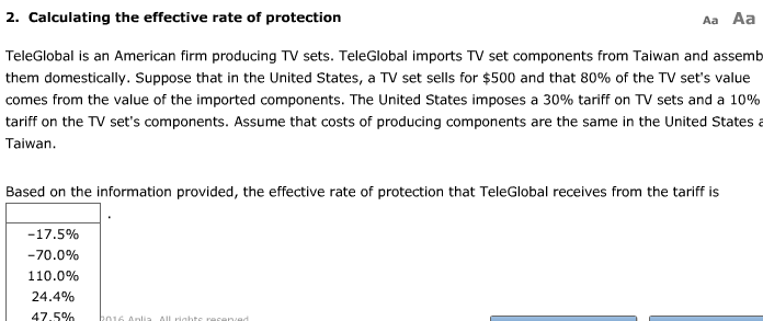 Solved 2. Calculating the effective rate of protection Aa Aa | Chegg.com