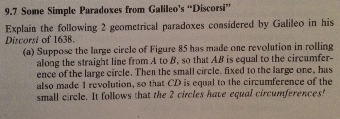 Solved 9.7 Some Simple Paradoxes from Galileo's "Discorsi" | Chegg.com