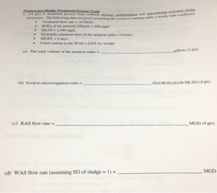 A treatment process train contains primary | Chegg.com