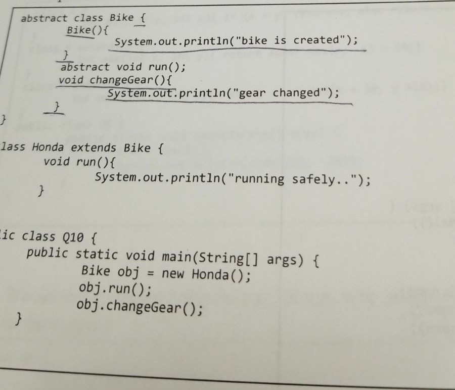 Solved abstract class Bike f Bike()f | Chegg.com