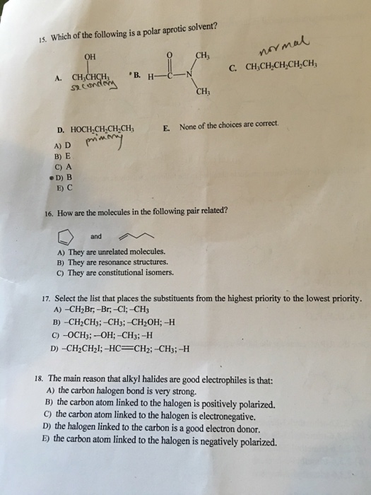 Solved Which is a polar aprotic solvent? D. HOCH2CH2CH2CH3 | Chegg.com