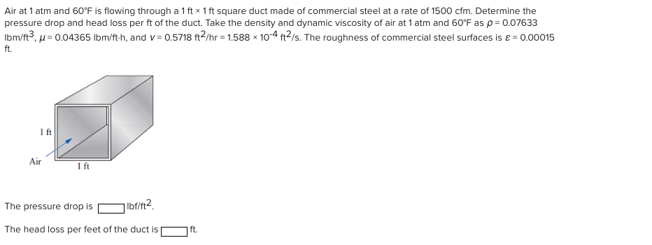 Solved Air at 1 atm and 60°F is flowing through a 1 ft x 1 | Chegg.com