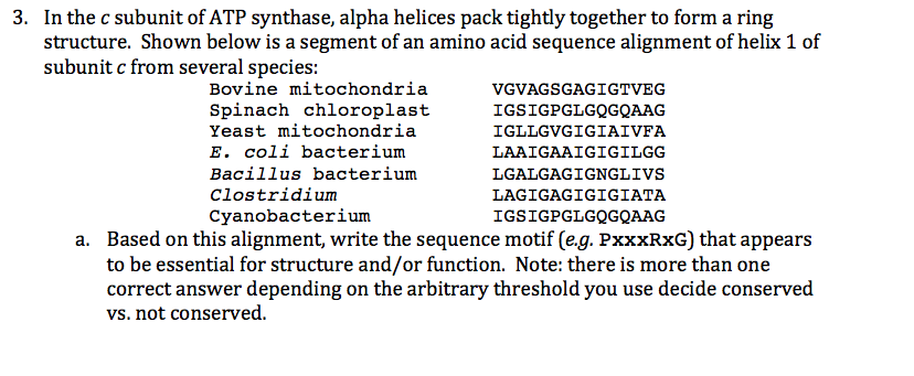 Solved 3. In the c subunit of ATP synthase, alpha helices | Chegg.com