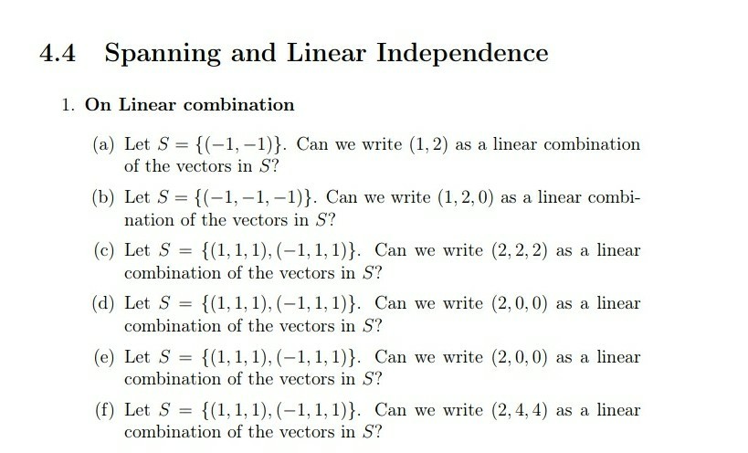 Solved 4 4 Spanning And Linear Independence 1 On Linear