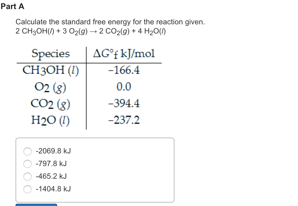 Solved Calculate the standard free energy for the reaction | Chegg.com