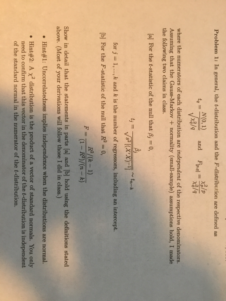 Solved Problem 1: In general, the t-distribution and the | Chegg.com