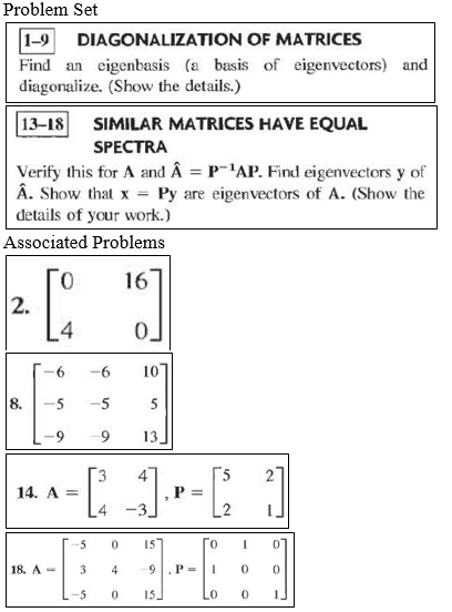 Solved Problem Set 1-9 DIAGONALIZATION OF MATRICES Find an | Chegg.com