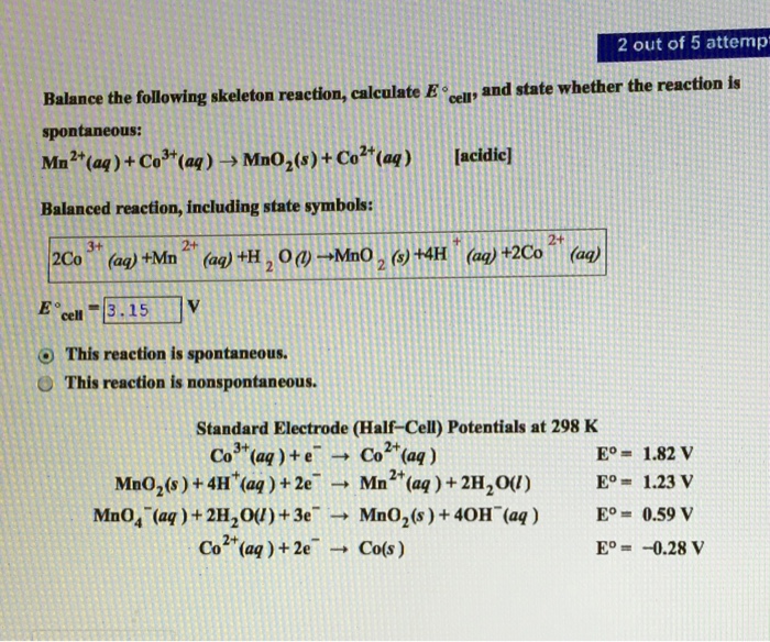 Solved Balance the following skeleton reaction, calculate | Chegg.com
