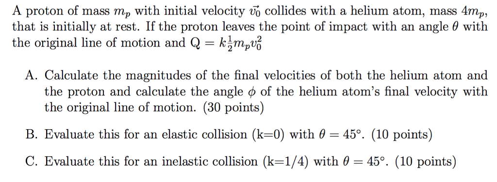 A proton of mass mp with initial velocity vo collides | Chegg.com