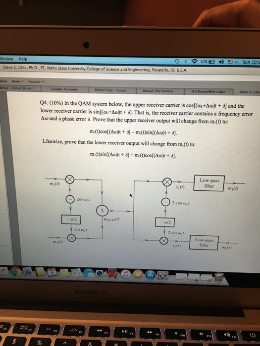 Solved In the QAM system below, the upper receiver carrier | Chegg.com