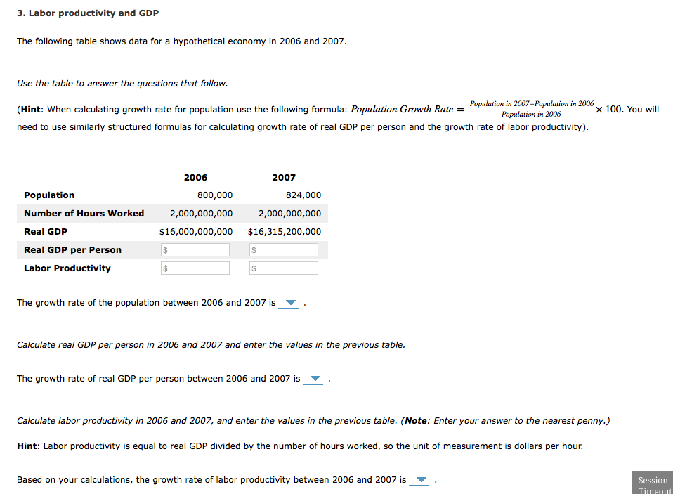 Solved 3. Labor productivity and GDP The following table | Chegg.com