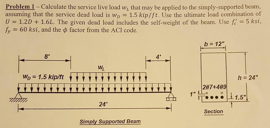 Solved Calculate the service live load w_L that may be | Chegg.com