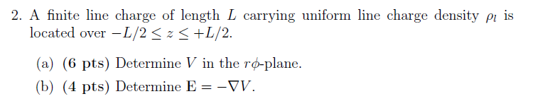 Solved A finite line charge of length L carrying uniform | Chegg.com