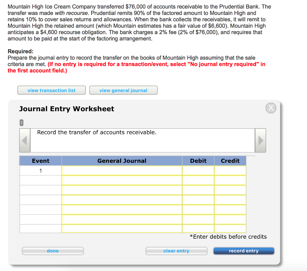 Solved Mountain High Ice Cream Company transferred $76,000 | Chegg.com