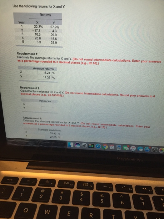 Solved Use the following returns for X and Y. Calculate the | Chegg.com