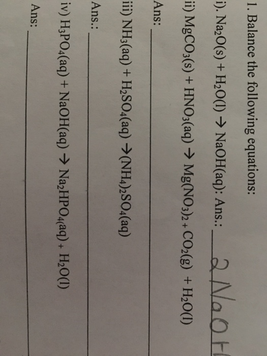 Solved Balance the following equations | Chegg.com