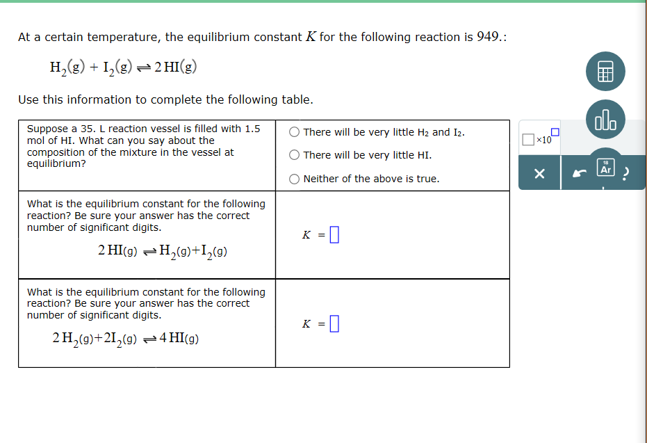 Solved At a certain temperature, the equilibrium constant K | Chegg.com