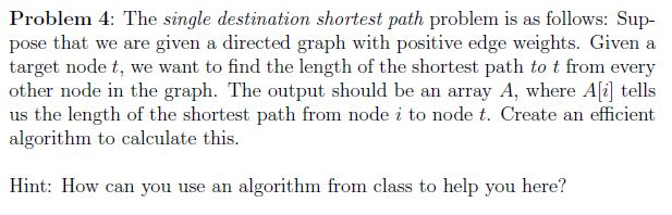 Solved Problem 4: The single destination shortest path | Chegg.com