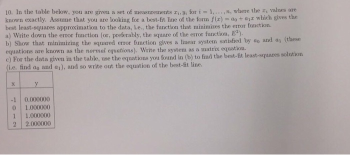 Solved In the table below, you are given a set of | Chegg.com