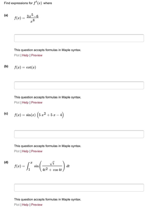 Solved Find expressions for f'(x) where f(x) = 3x^5 - 6/x^8 | Chegg.com