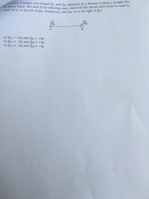 Solved Consider two charges Q_A and Q_B separated by a | Chegg.com