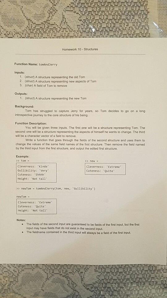 Solved Homework 10-Structures Function Name: tomAndDerry | Chegg.com
