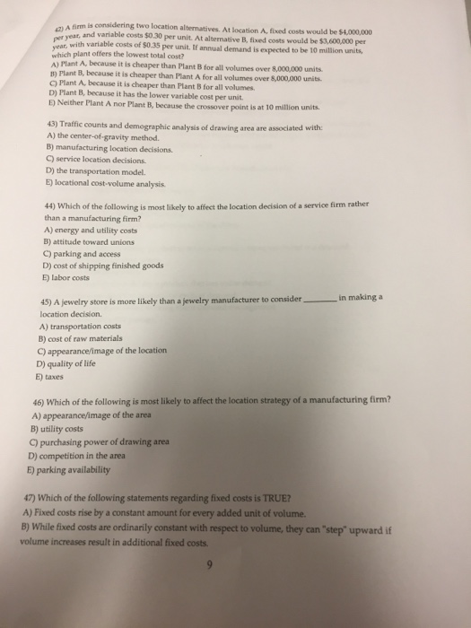 Solved A firm is considering two location alternatives. At | Chegg.com